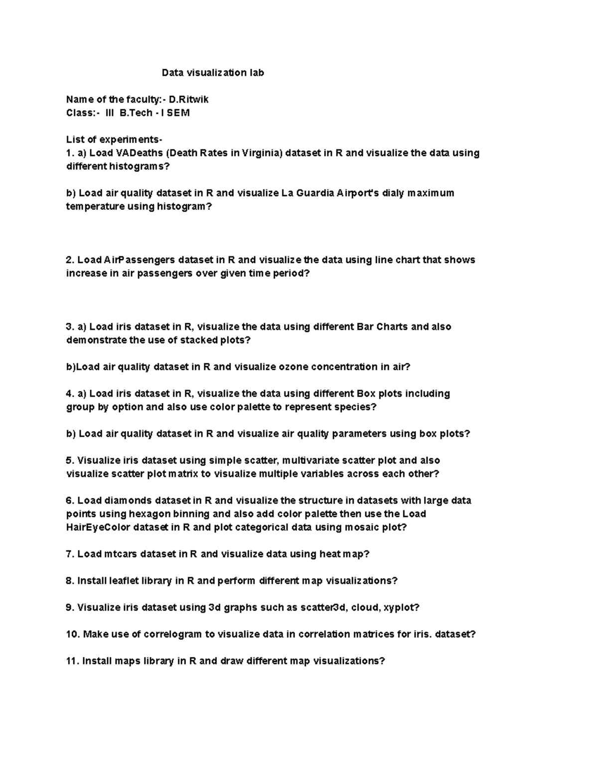 Data Visualization Lab (B.Tech I SEM): Experiments in R - Studocu