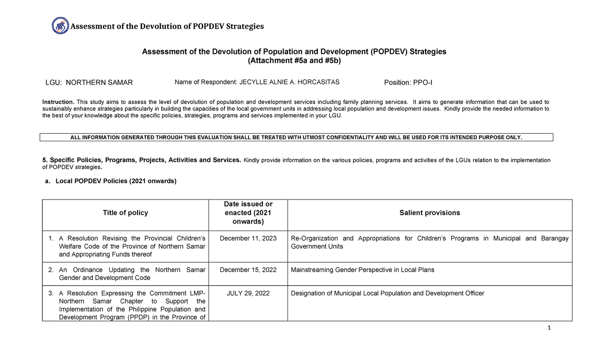 Assessment of Devolution Strategies for POPDEV Services – Attachment 5 ...