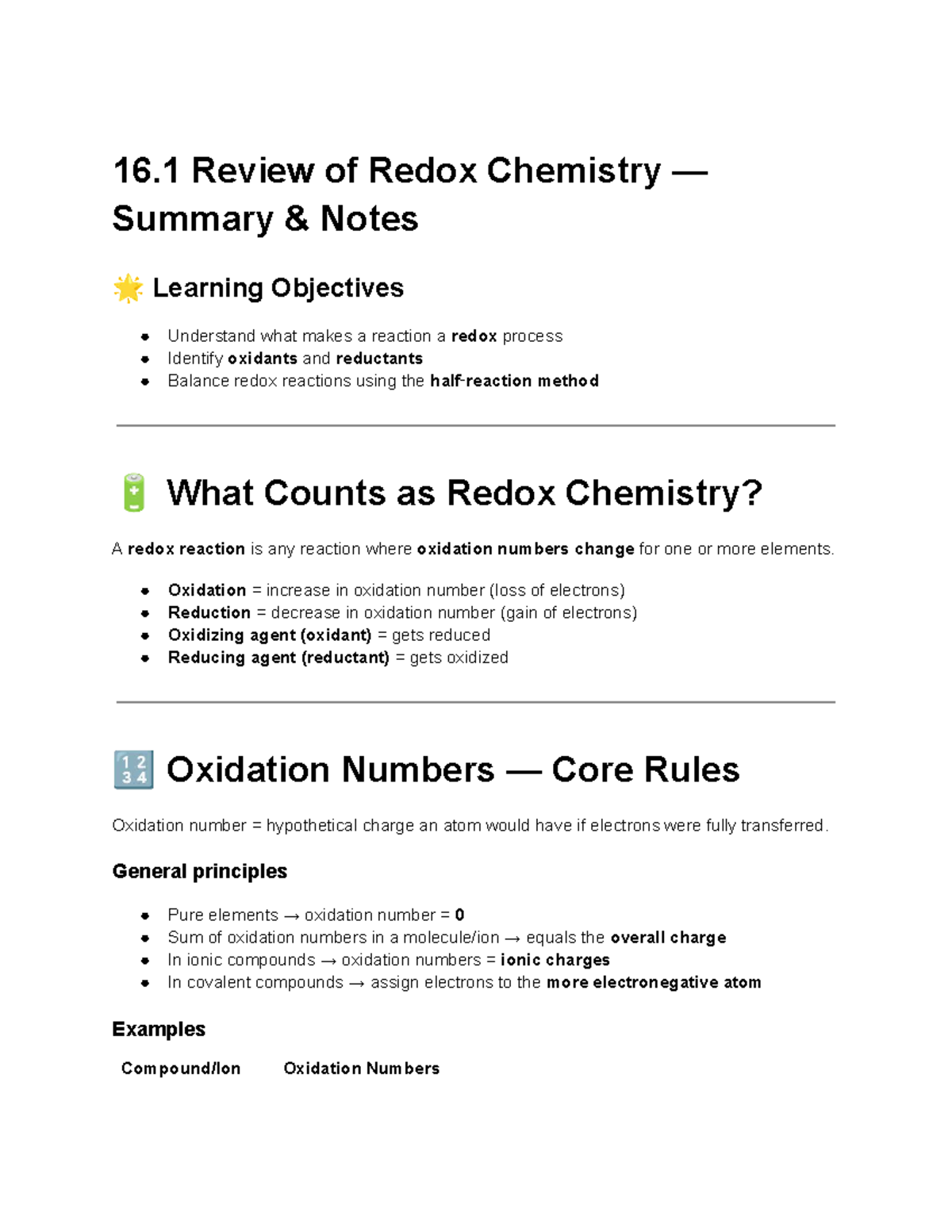 Gen Chem II Ch. 16.1 - Redox Chemistry Summary Notes - Studocu