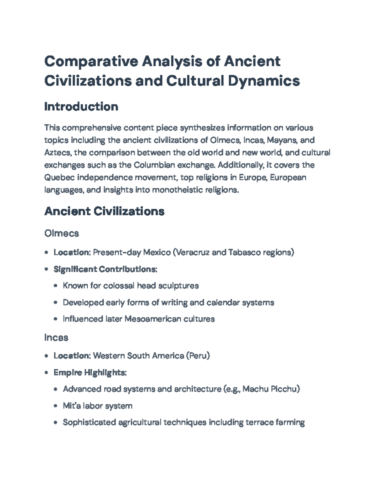 Comparative Analysis of Ancient Civilizations and Cultural Dynamics ...