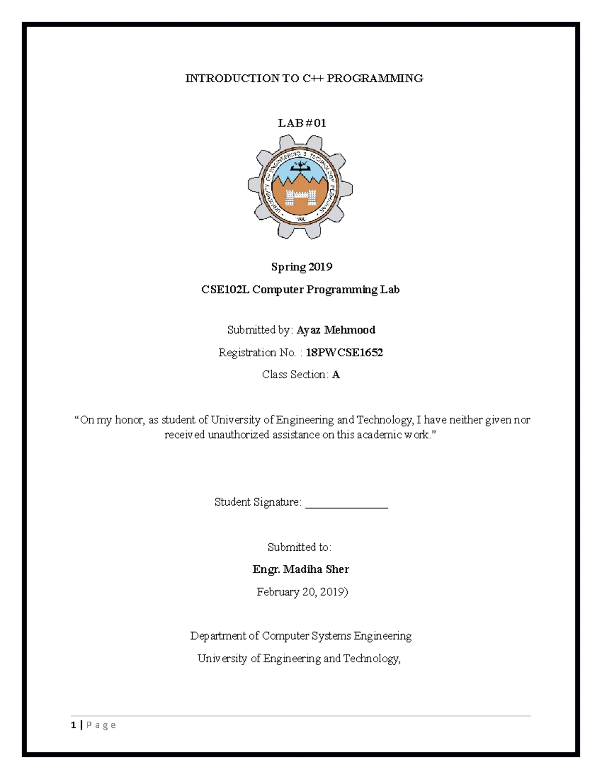Lab5 - Lab report - Half Wave and Full Wave Rectification LAB # 05 Spring 2020 CSE-206 ...