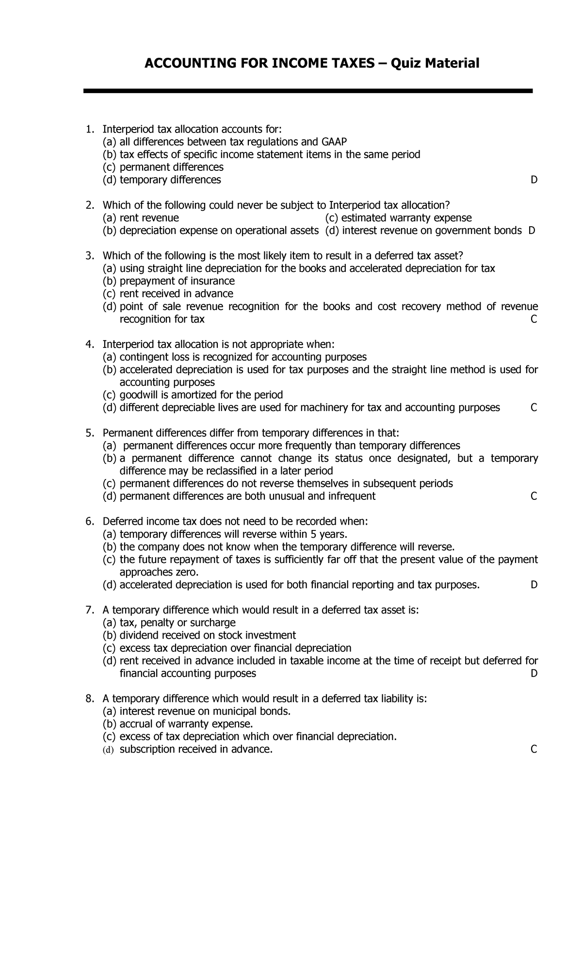 384409744 Accounting for Income Taxes Quiz Study Guide - Studocu