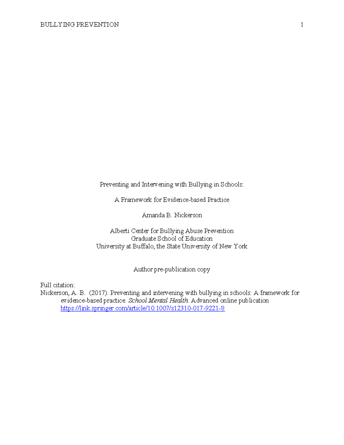 Bullying Prevention Framework: Evidence-Based Strategies for Schools ...