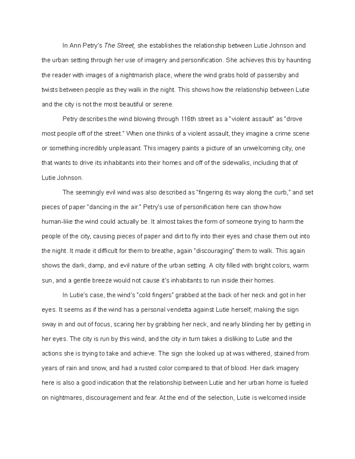 Essay #2: Analyzing Urban Imagery in Ann Petry's The Street - Studocu