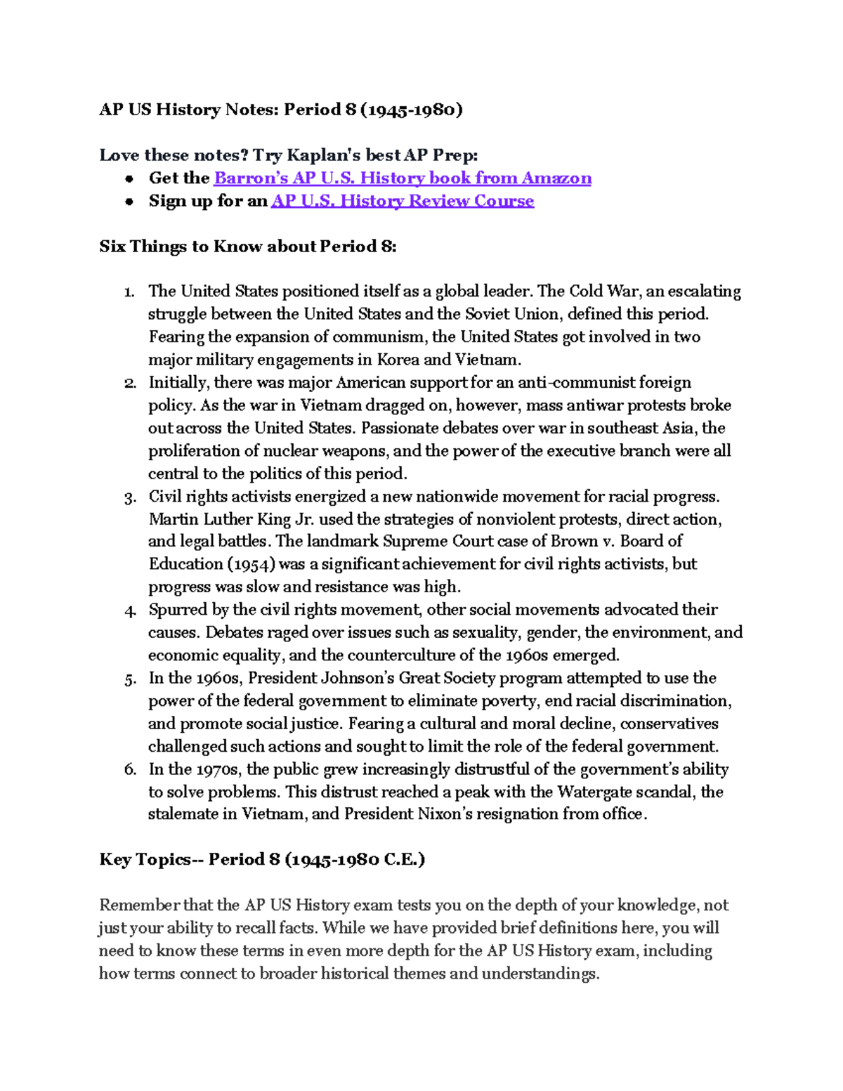 APUSH Notes: Period 8 (1945-1980) - Key Events & Themes - Studocu