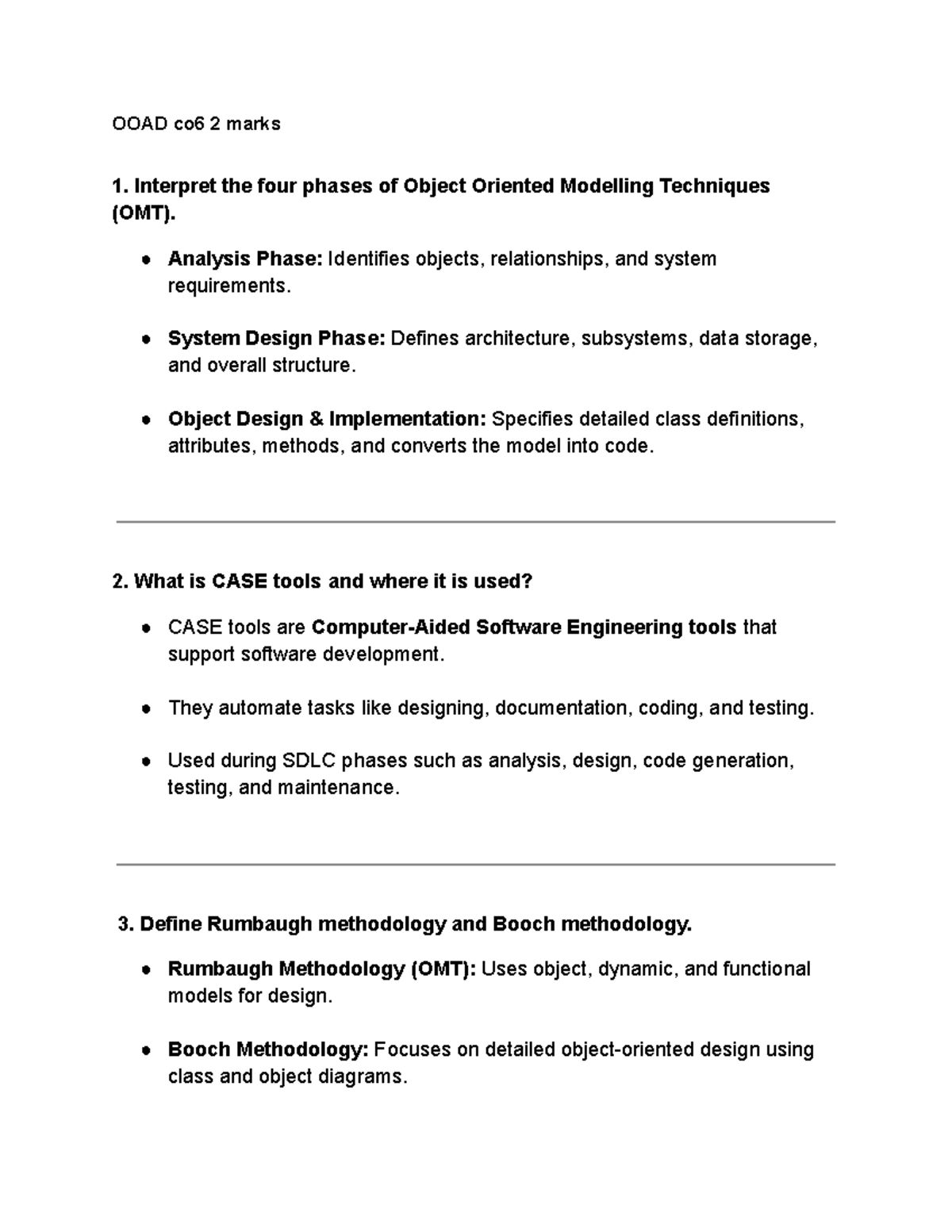 OOAD CO6 2 Marks: Key Concepts in Object Oriented Modelling Techniques - Studocu