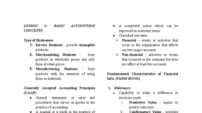 FAR FA LIB: Lesson 3 - Basic Accounting Concepts and Principles - Studocu