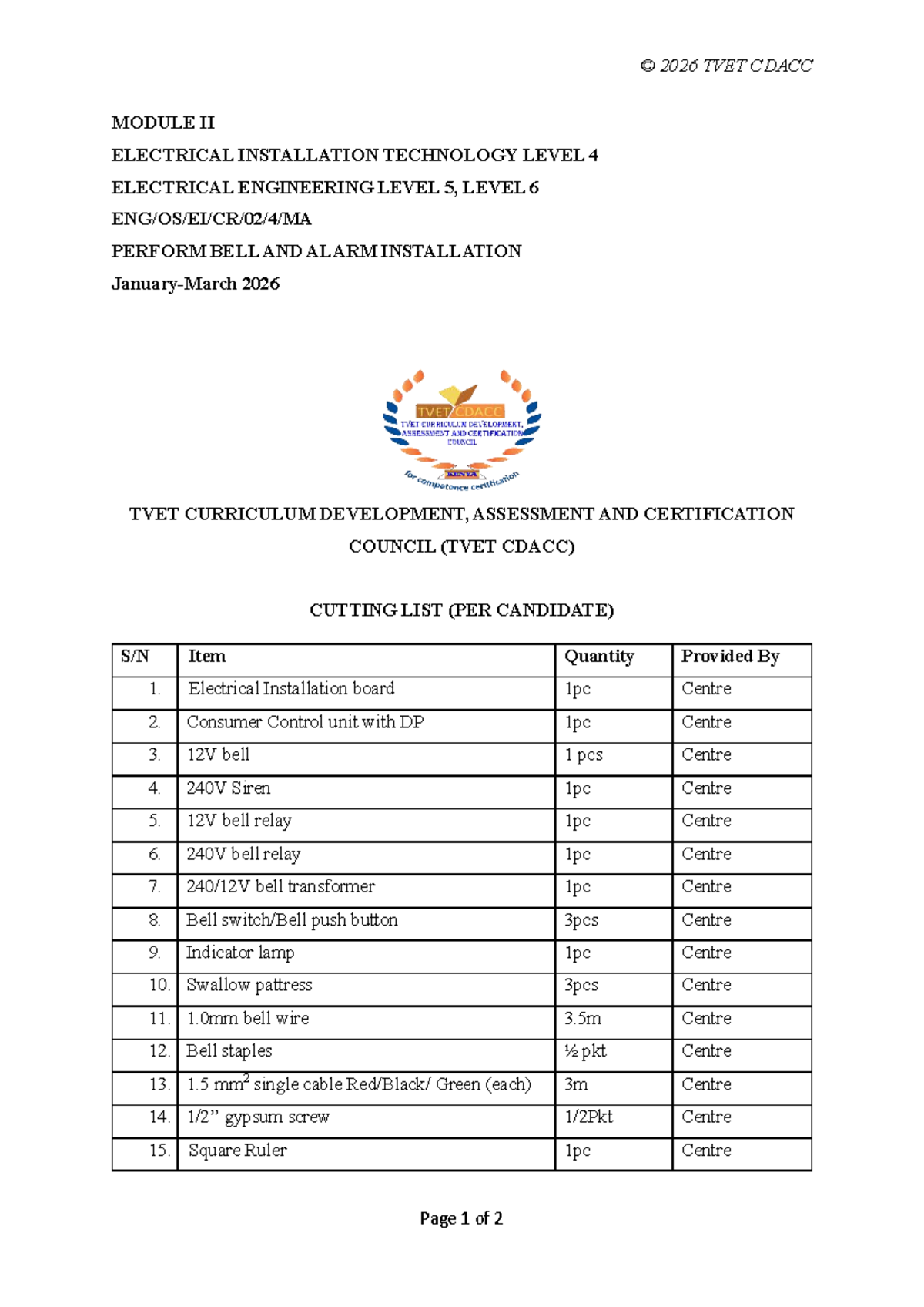 TVET CDACC Module II: Electrical Installation Tech Level 4-6 Notes ...