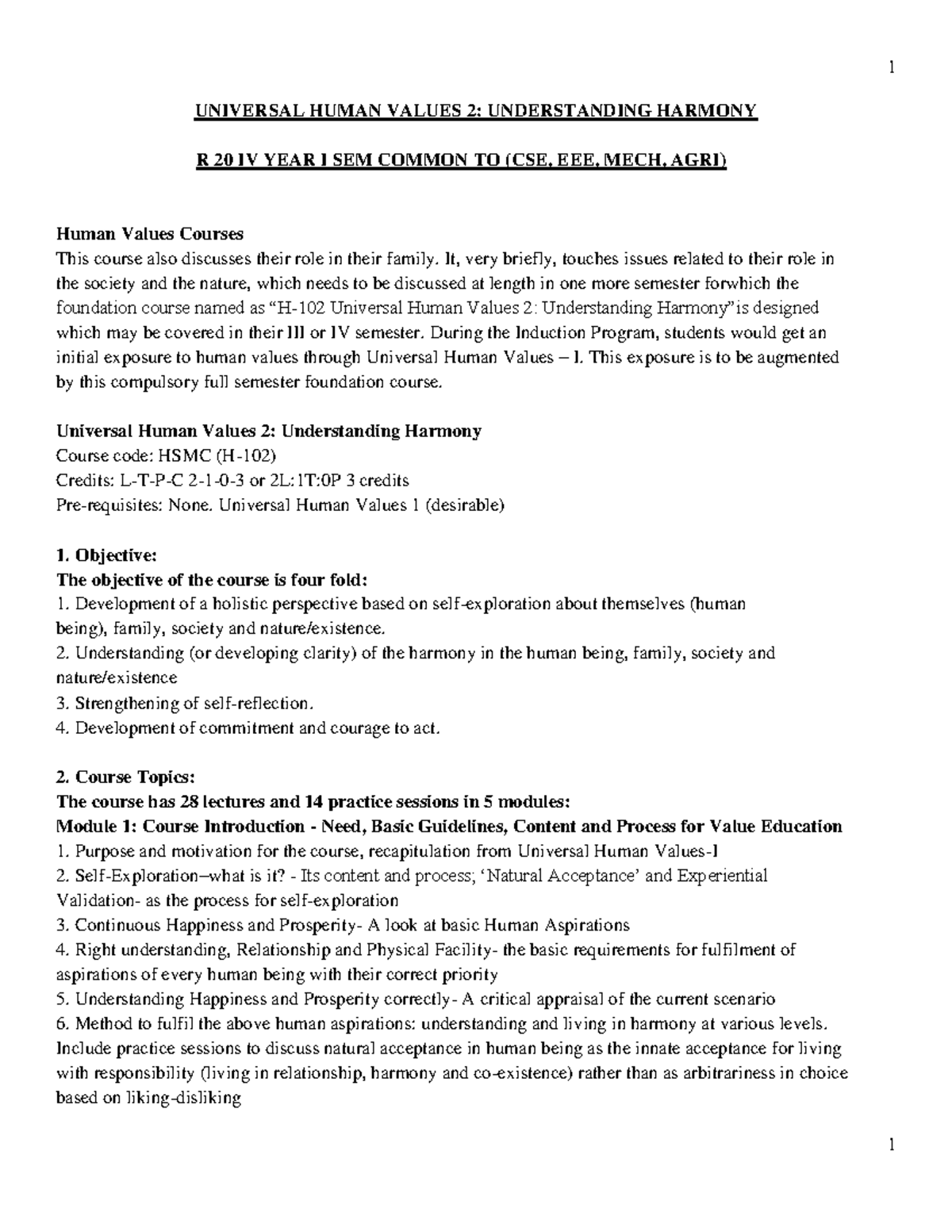 HSMC H-102 Universal Human Values-2: Understanding Harmony Notes - Studocu