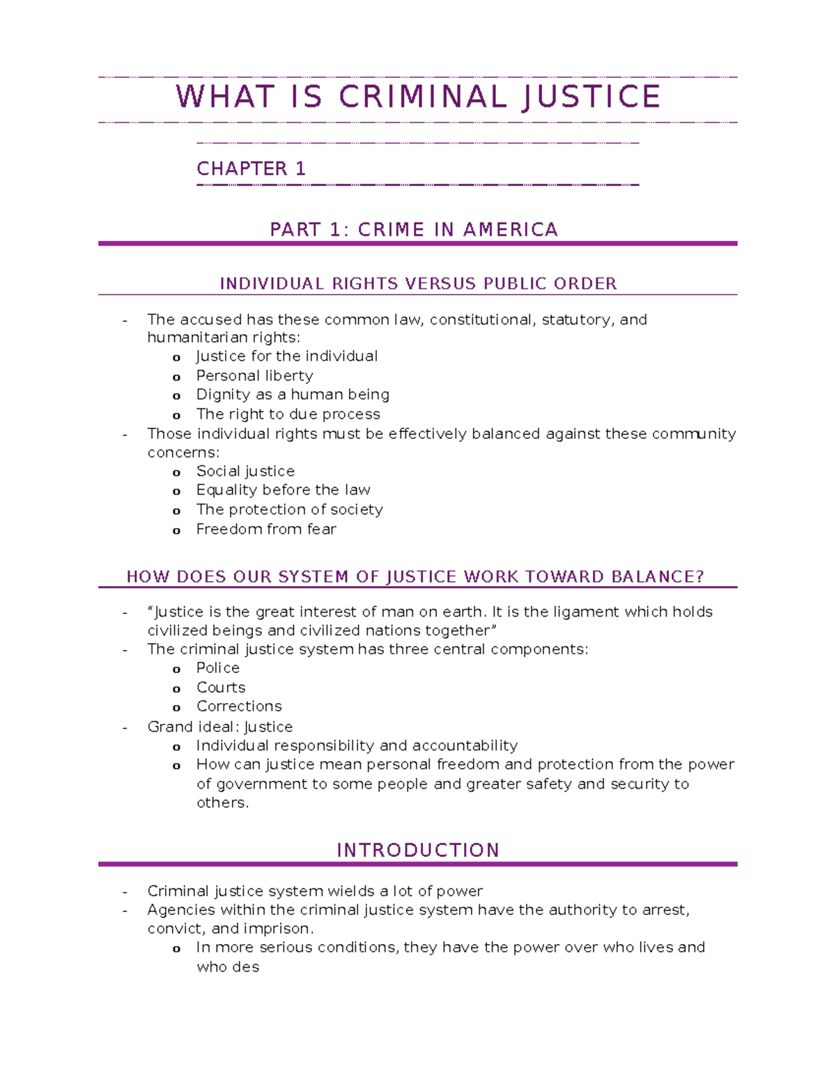 Criminal Justice 101: Chapter 1 Reading Notes on Rights and Order - Studocu