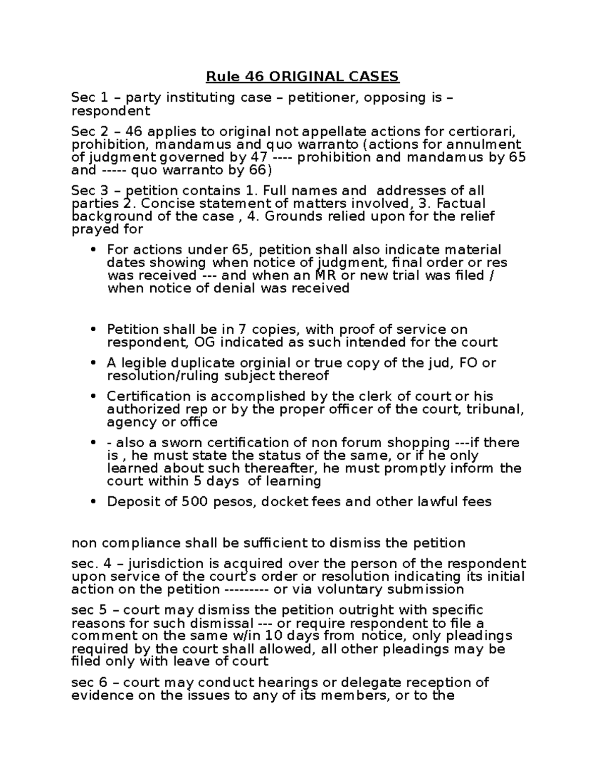 For civ pro 2 rule 45 onwards - Rule 46 ORIGINAL CASES Sec 1 – party ...