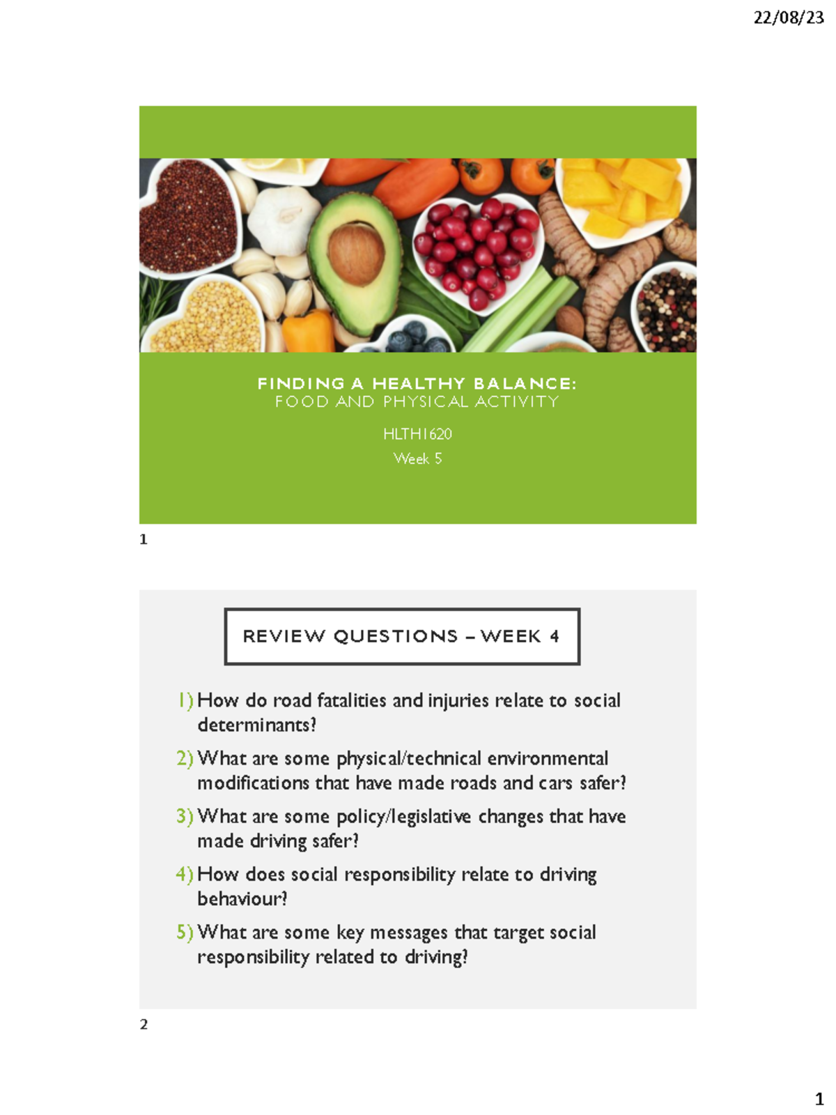 Lecture 5 - Food and Physical Activity - ####### FINDING A HEALTHY ...