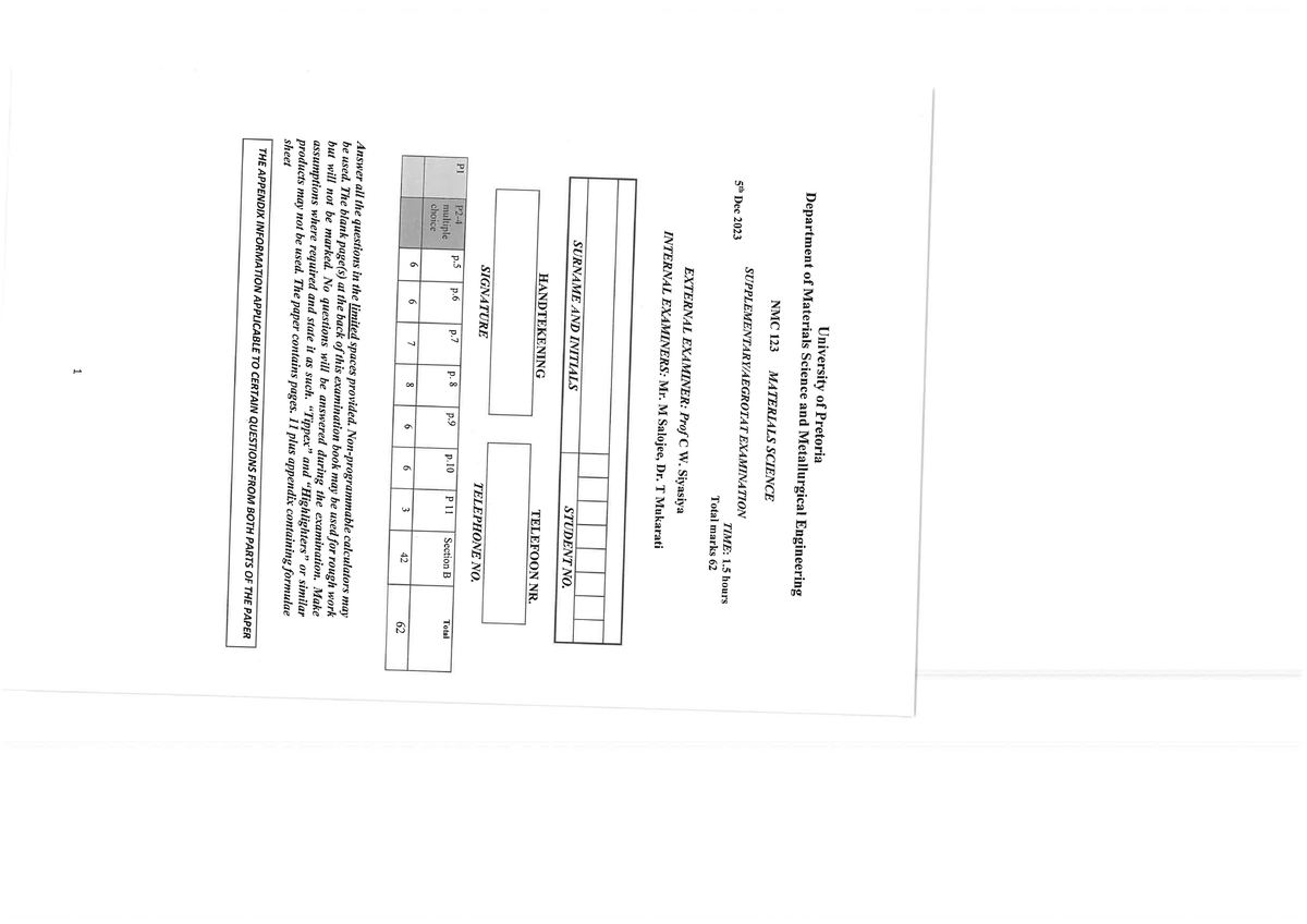 NMC 123 Materials Science Final Exam - 5th Dec 2023 - Studocu