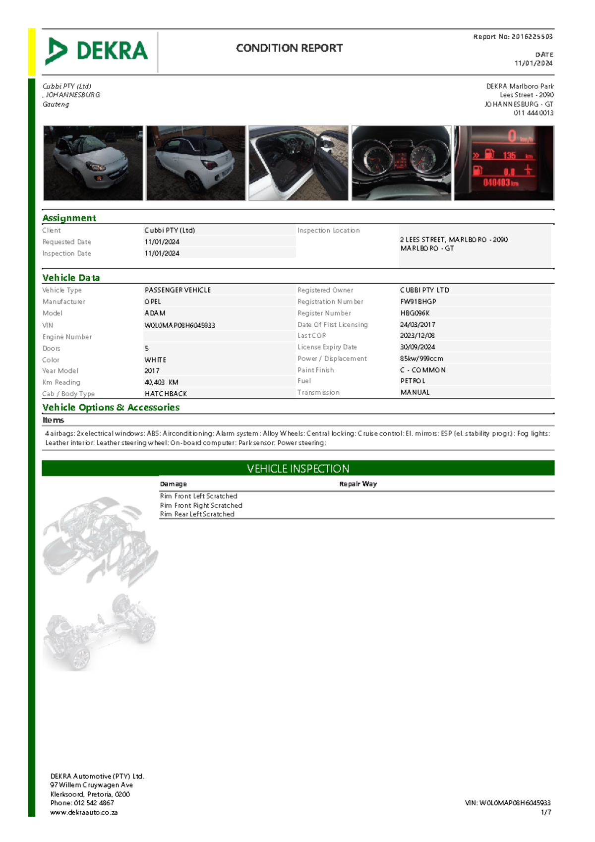 D ENA - DEKRA Condition Report for OPEL ADAM Inspection - Studocu