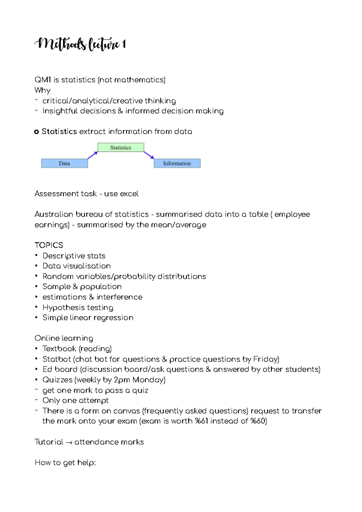Lecture 1 Notes: QM1 Statistics Overview and Assessment Guide - Studocu
