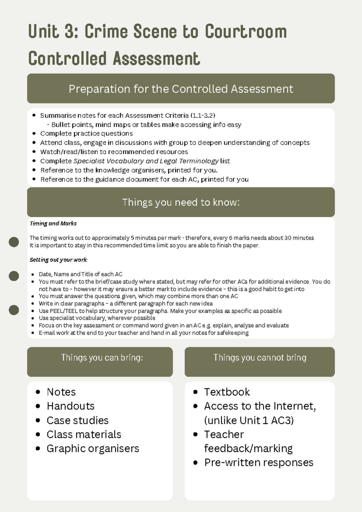 Unit 3 CA - Criminology: Controlled Assessment Preparation Guide - Studocu