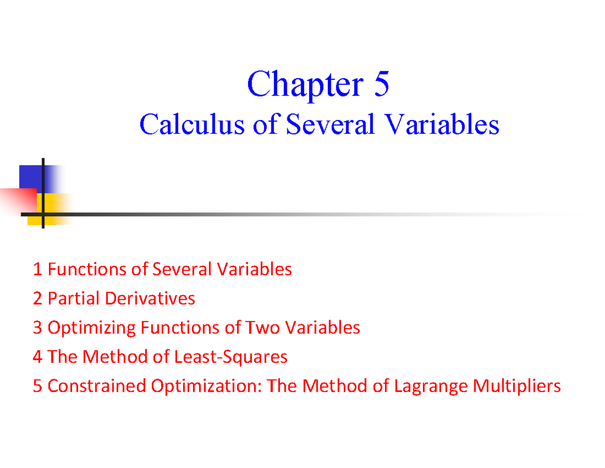Chapter 5: Calculus of Several Variables - Functions & Optimization - Studocu