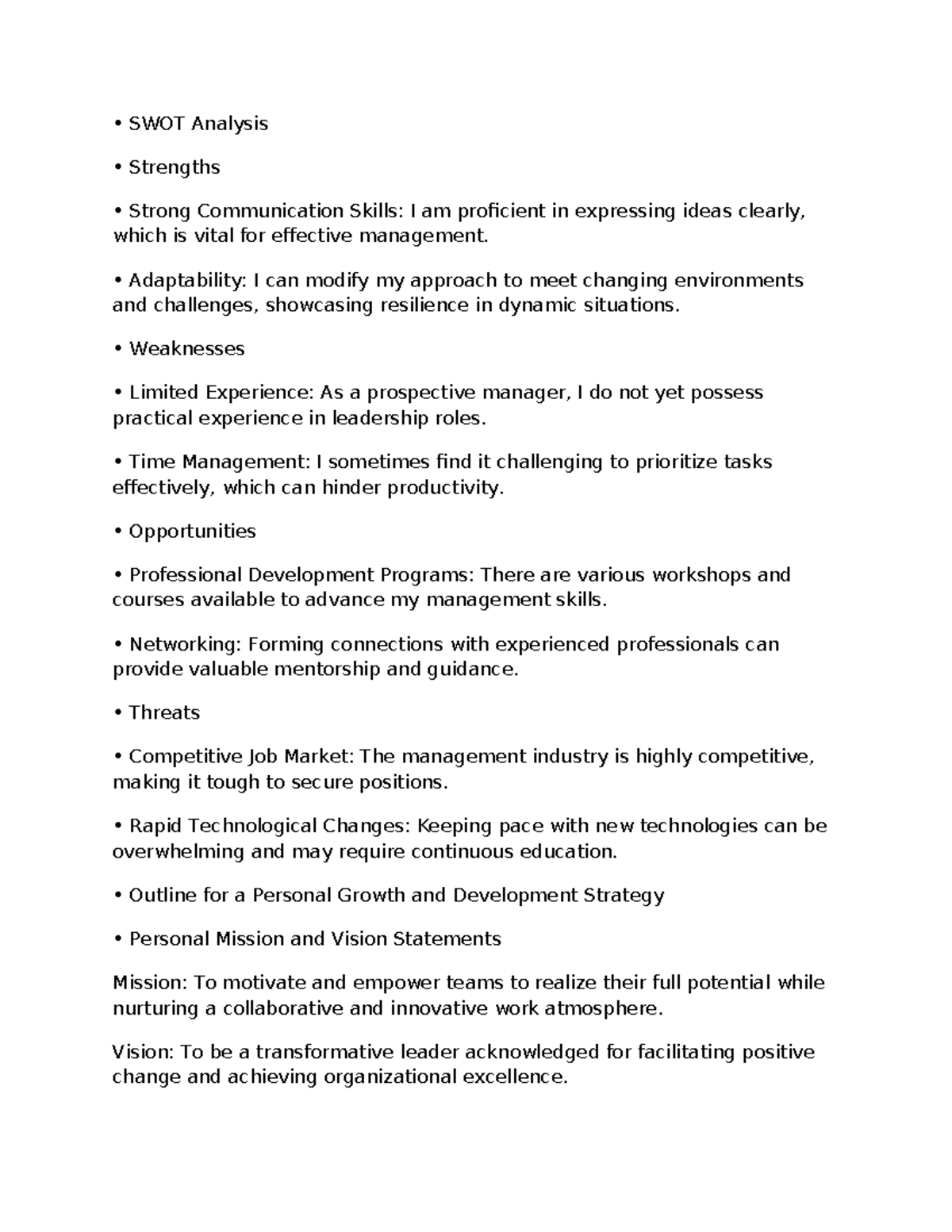 SWOT Analysis Assignment: Personal Growth Strategy (Unit 3) - Studocu