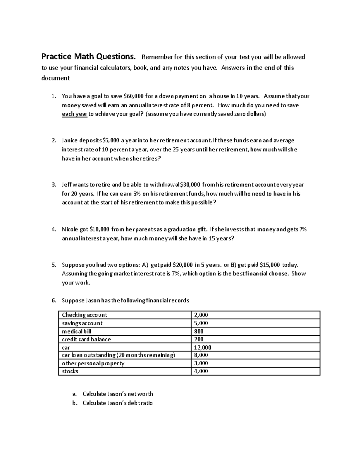 Personal Finance Test 1: Math Practice Questions & Solutions - Studocu