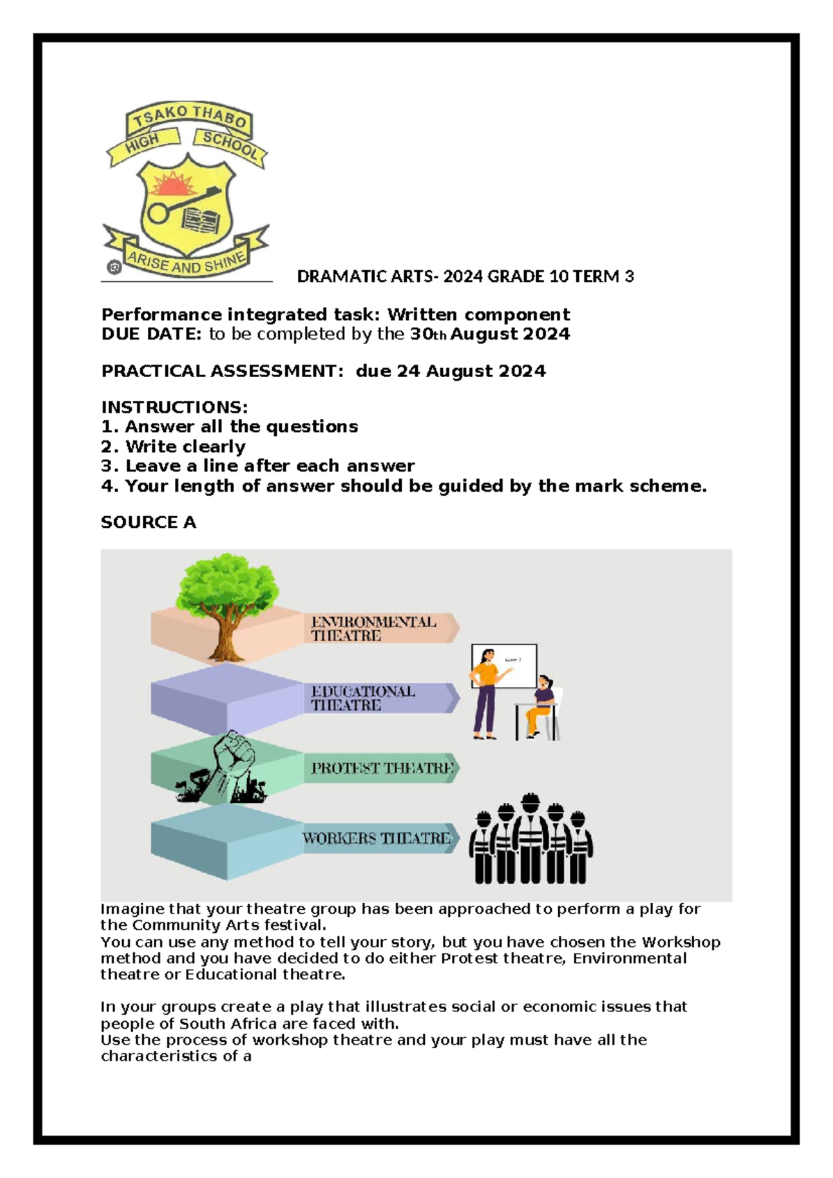Grade 10 Dramatic Arts Term 3 Performance Integrated Task Guide - Studocu