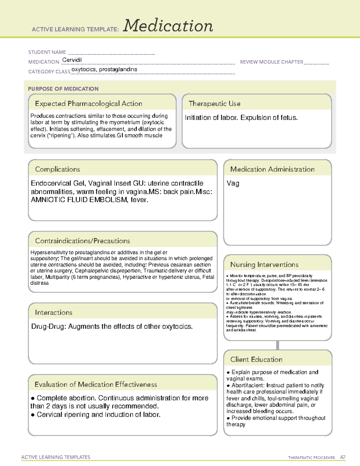 Cervidil - med - ACTIVE LEARNING TEMPLATES THERAPEUTIC PROCEDURE A ...