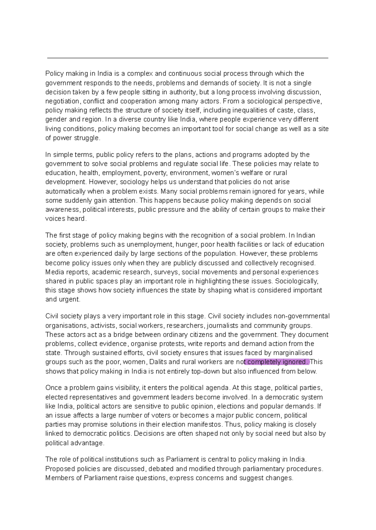 Policy Making in India: A Sociological Perspective on NREGA - Studocu