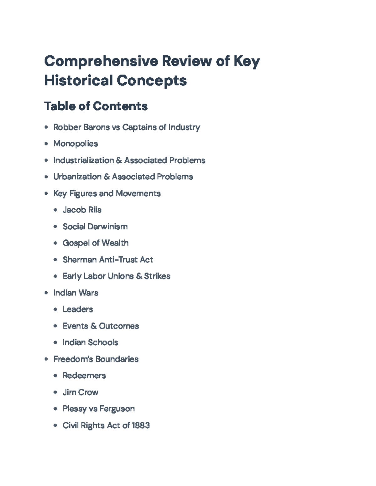Comprehensive Review of U.S. History: Key Events & Figures (HIST101 ...