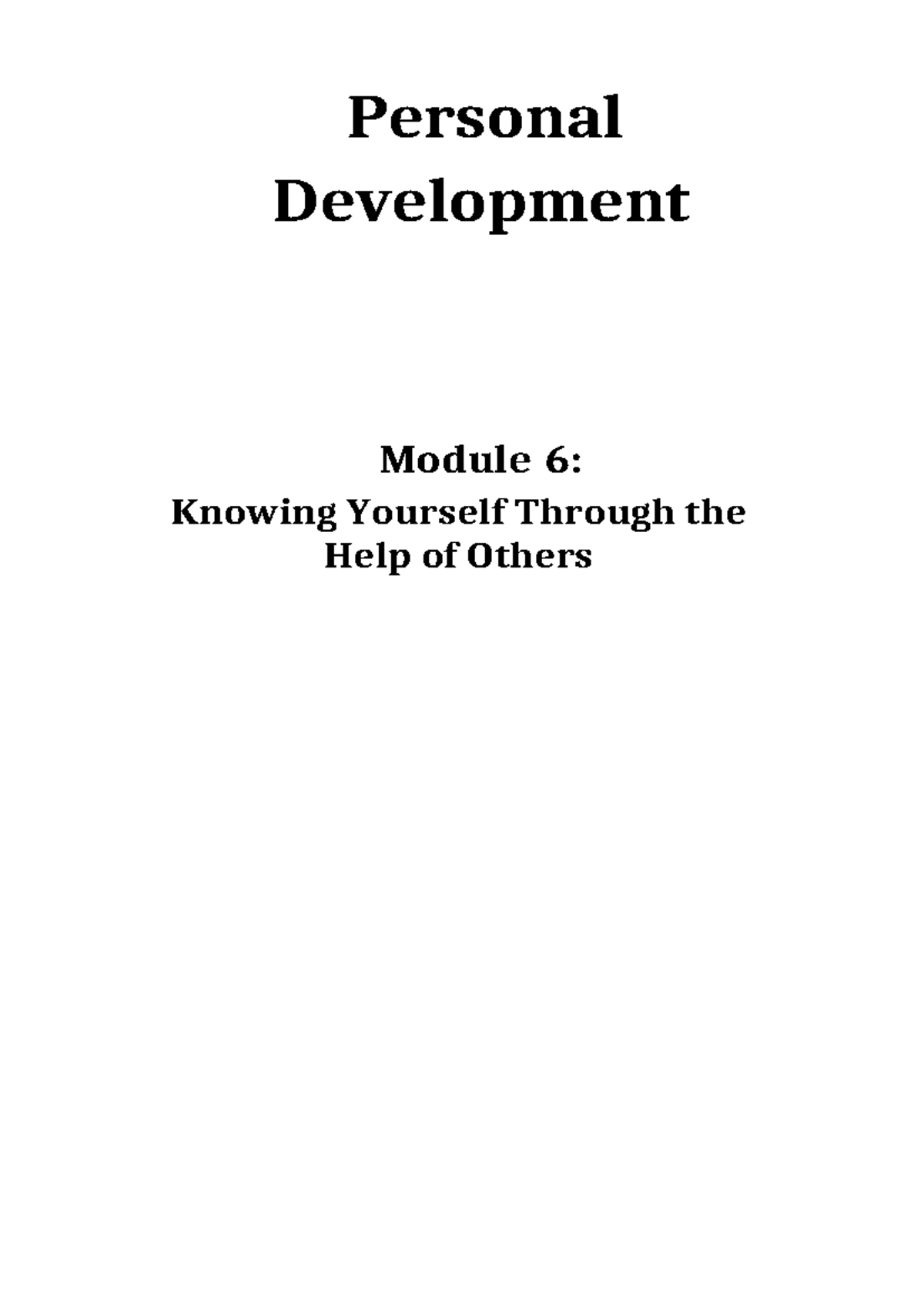 Personal Development Module 6: Self-Discovery Through Others - Studocu