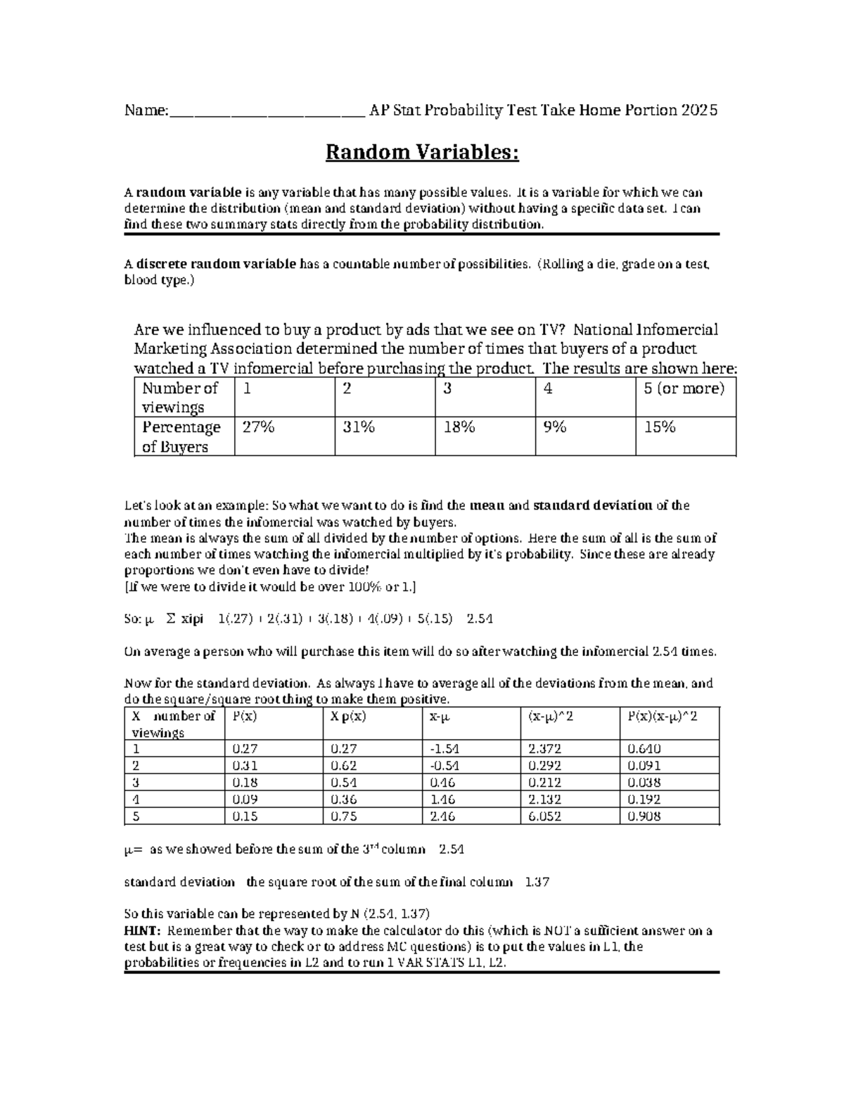 Prob+THT+2025 - PROBABILITY HOMEWORK - Name ...