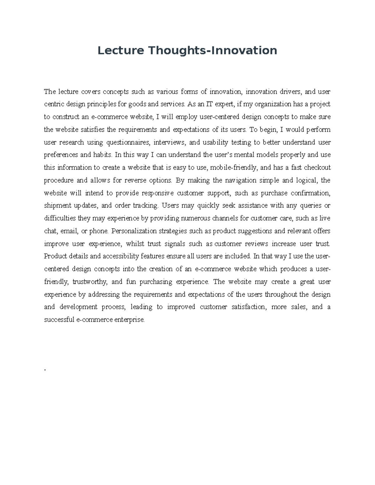 Innovation Lecture thoughts - Lecture Thoughts-Innovation The lecture ...