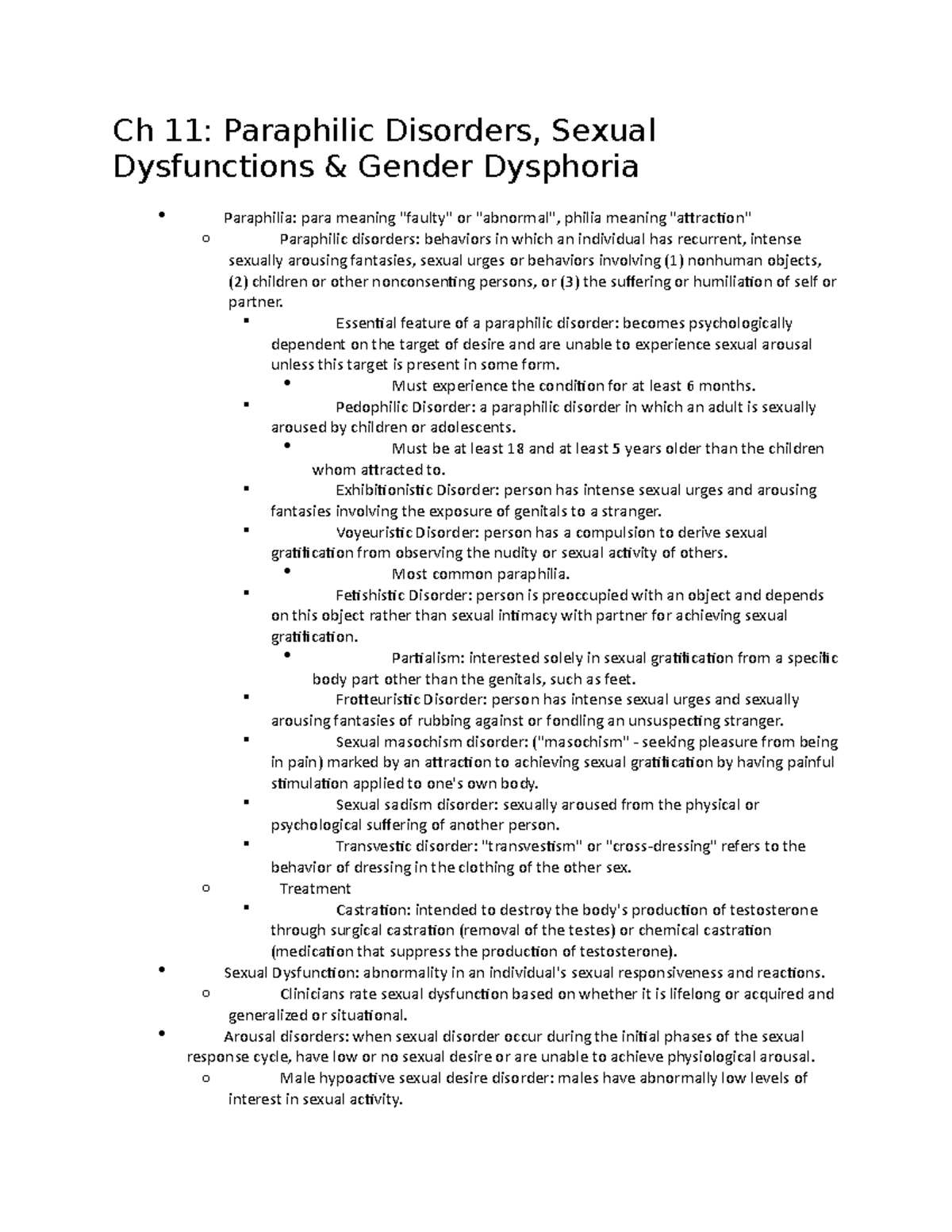 Ch 11: Paraphilic Disorders, Sexual Dysfunctions & Gender Dysphoria ...