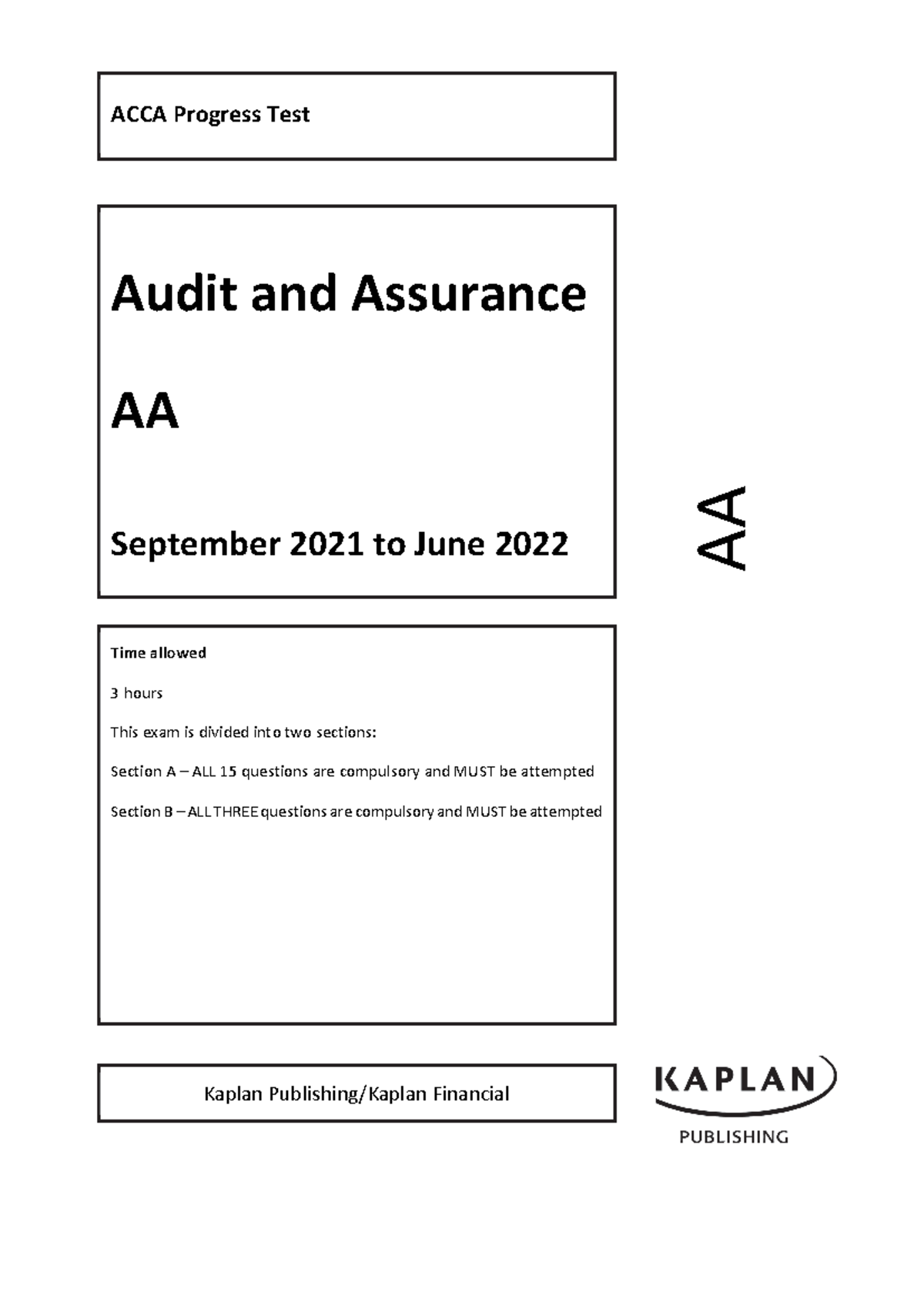 ACCA AA Progress Test - Questions & Answers for S21-J22 - Studocu