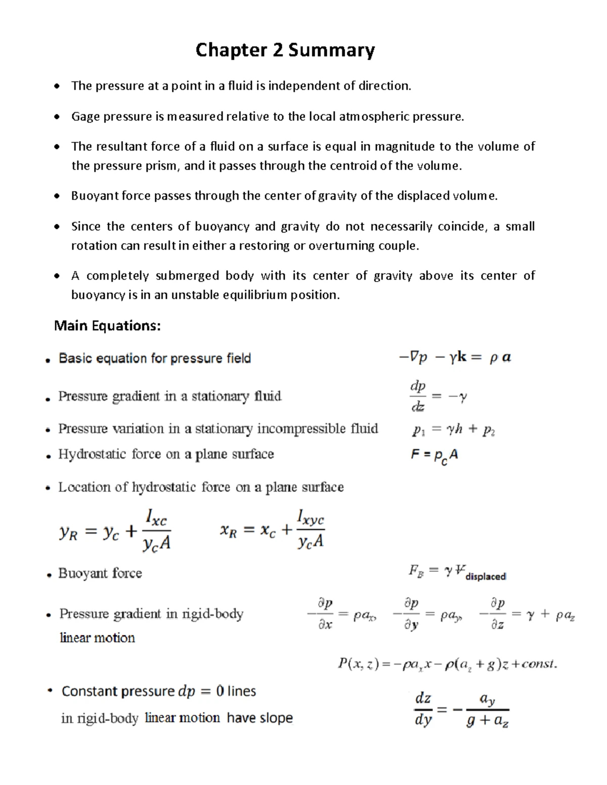 Chapter 2 - Fluid Statics - Solutions to Review Problems - Studocu