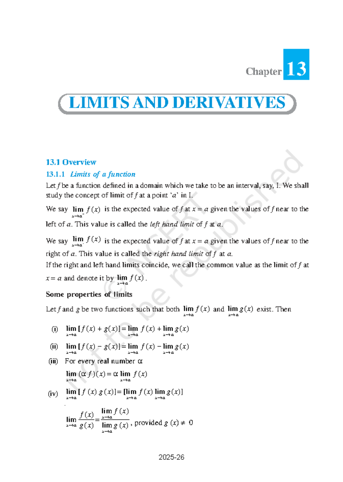 Calculus 123: Chapter 13 - Limits and Derivatives Overview - Studocu