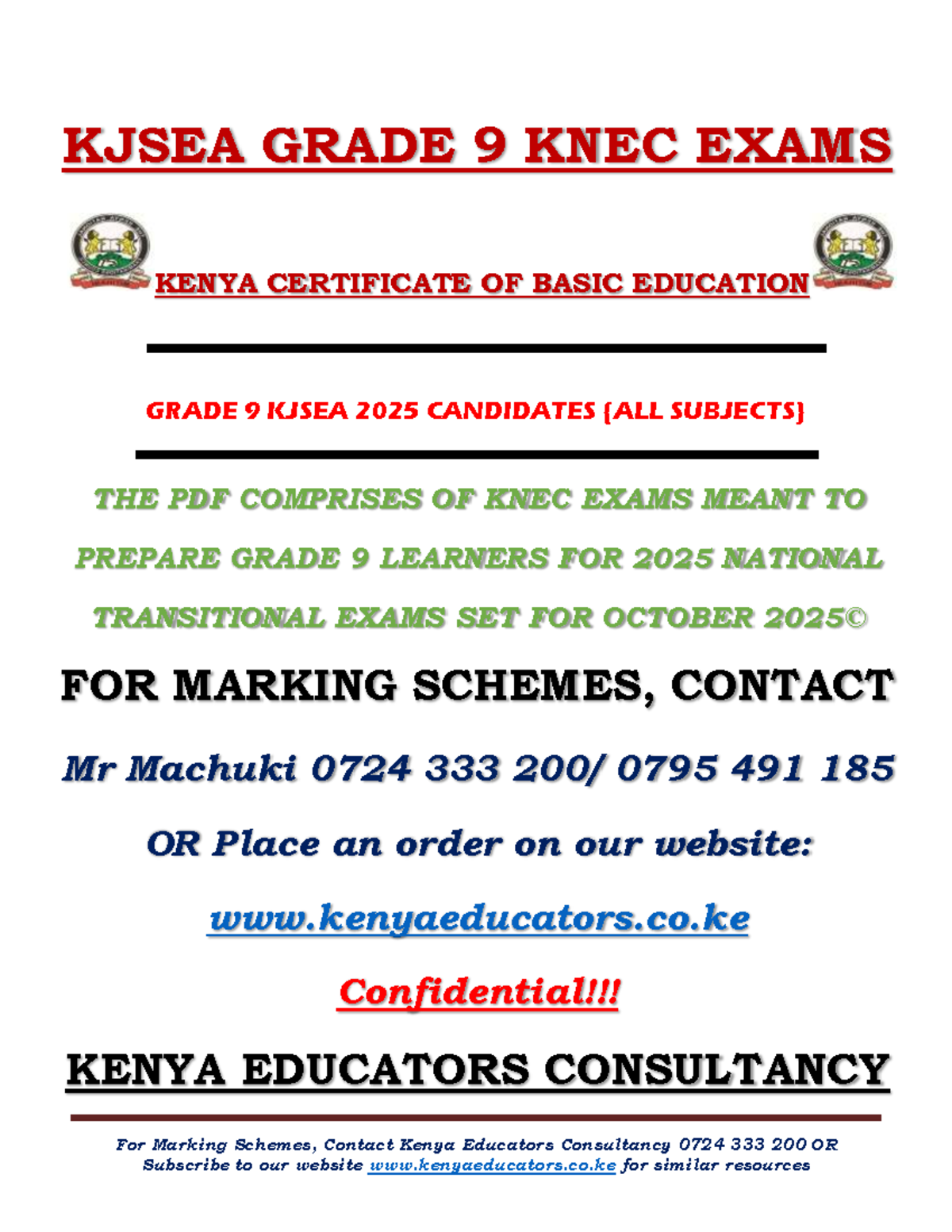KJSEA 2025 Grade 9 KNEC Sample Exam Preparation Materials - Studocu