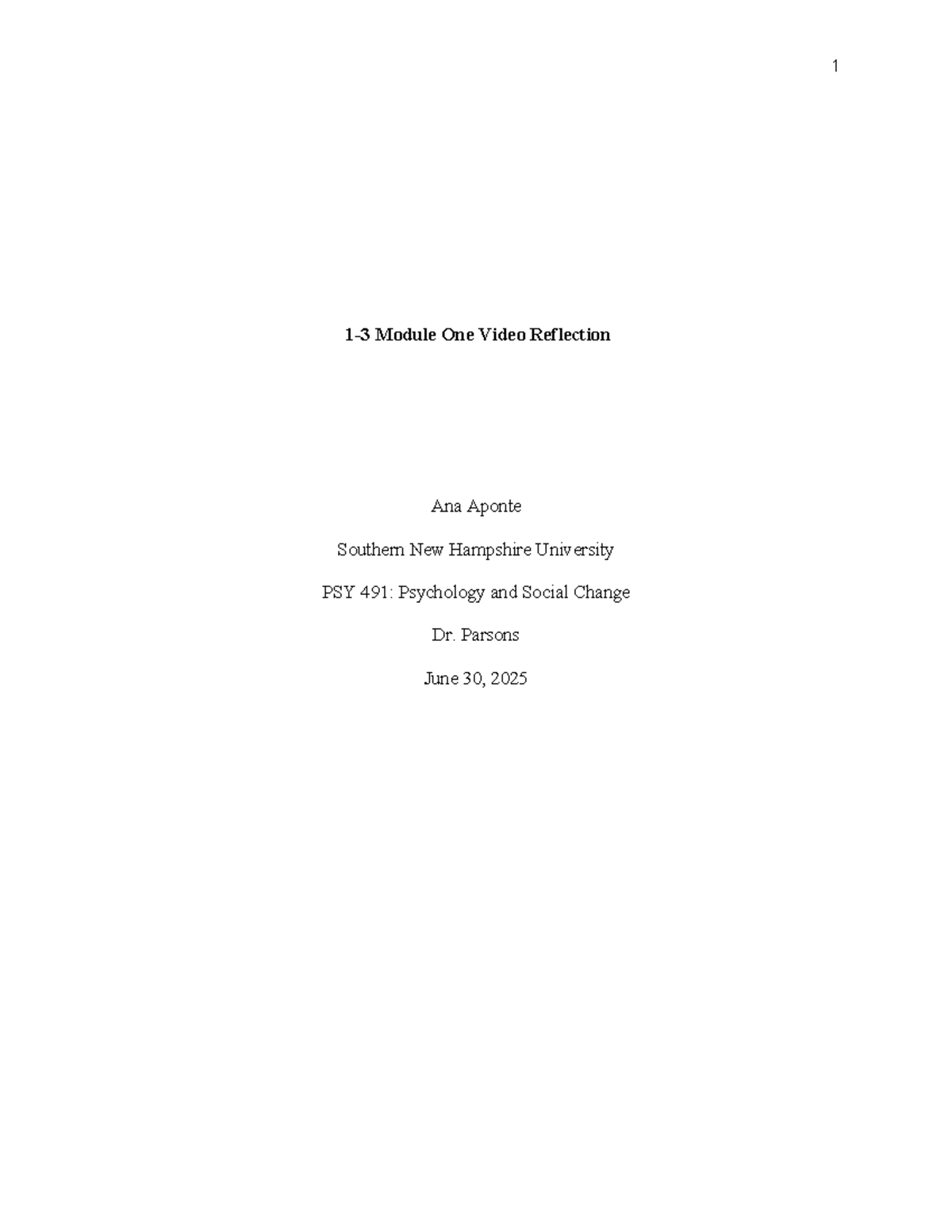PSY 491: Module 1 Video Reflection on Personal Change Theory - Studocu