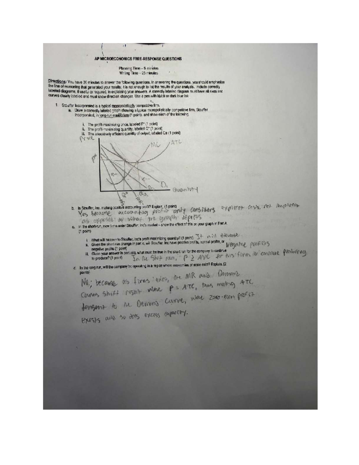 AP MICROECONOMICS Unit 5 FRQ Retake: Monopolistic Competition Analysis ...