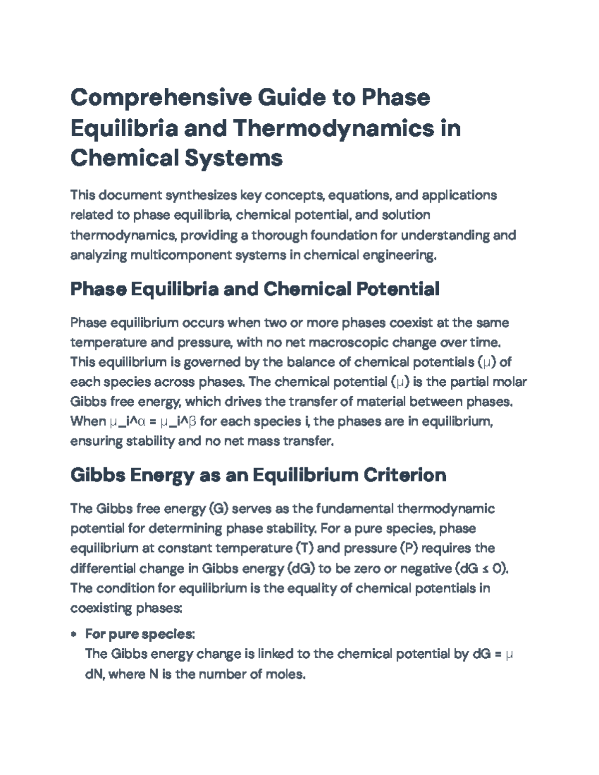 Comprehensive Guide to Phase Equilibria & Thermodynamics (CHEM 401 ...