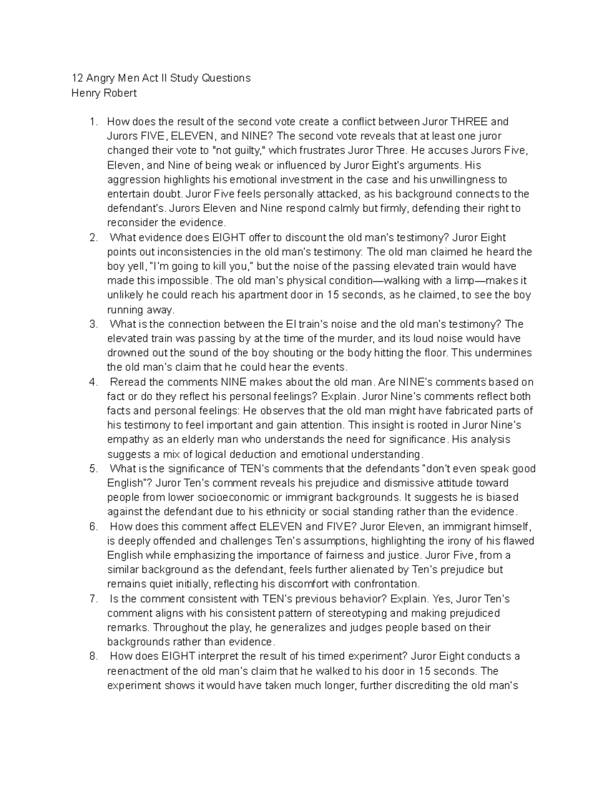 12 Angry Men Act II Study Questions Analysis and Insights - Studocu