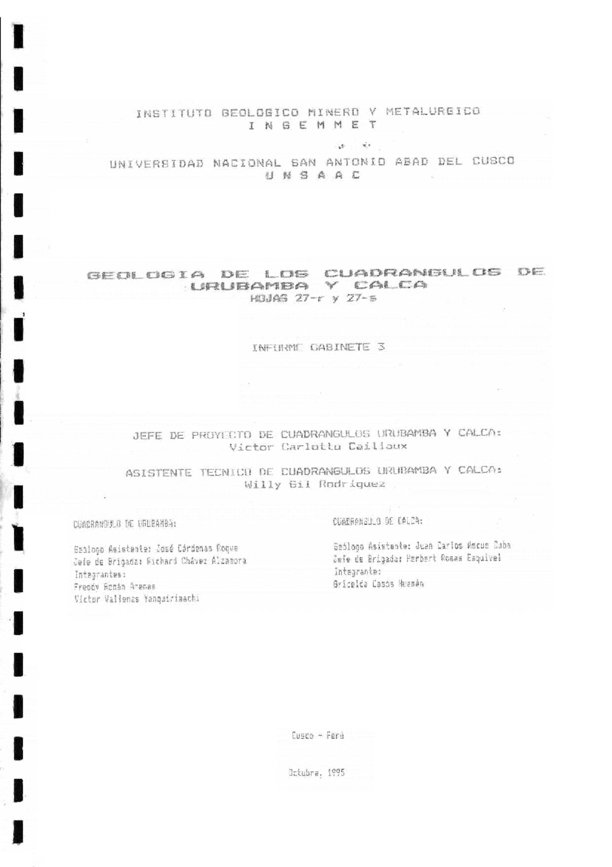 Informe Gabinete 3: Geología de los Cuadrángulos Urubamba y Calca ...