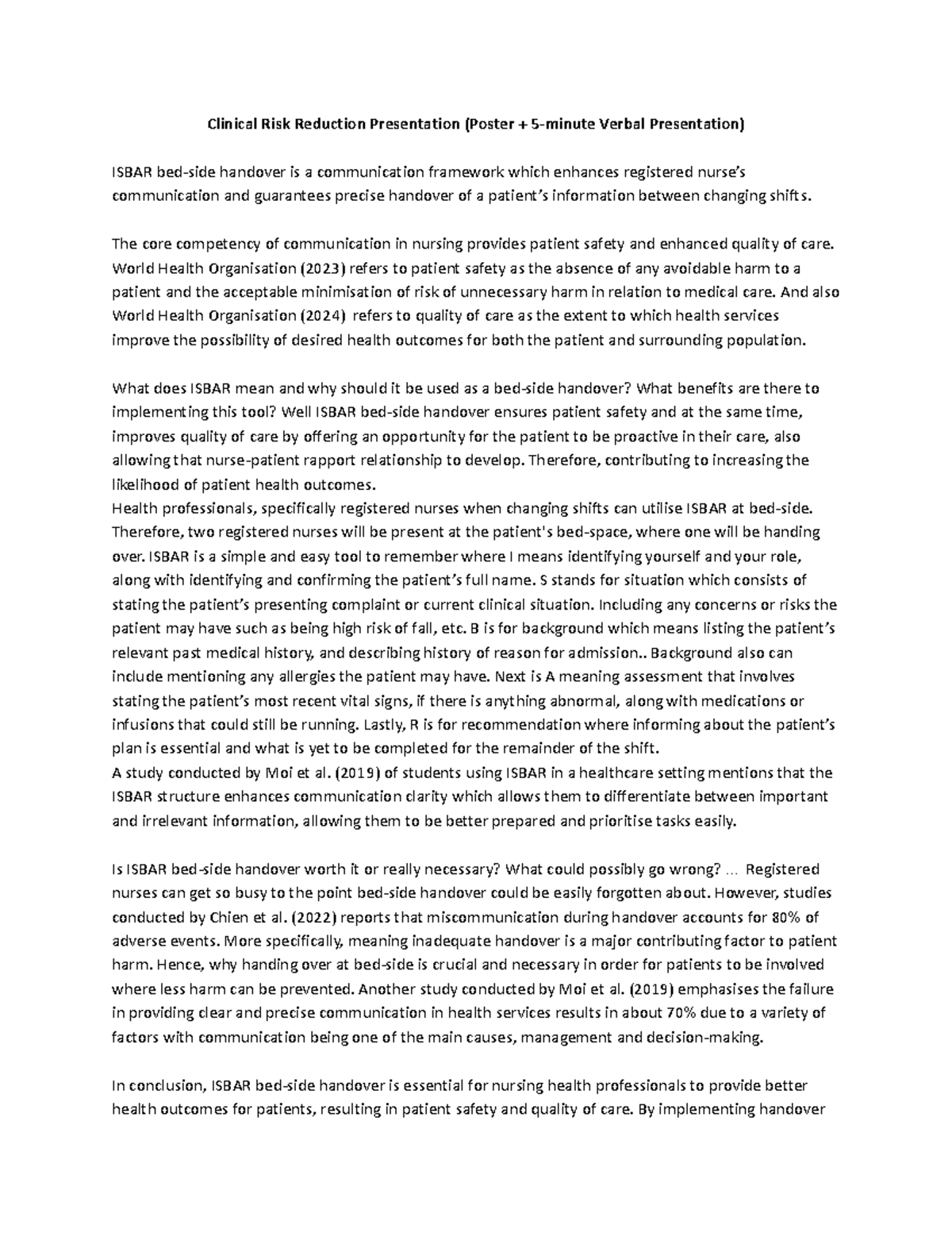 PARA704 Verbal Presentation Script - Clinical Risk Reduction ...