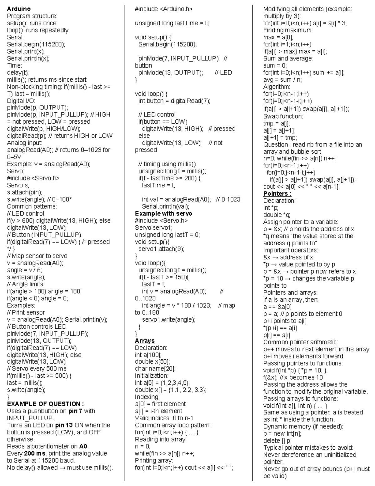 Cheat Sheet: Arduino Programming Basics - Final Exam MIAE 215 - Studocu