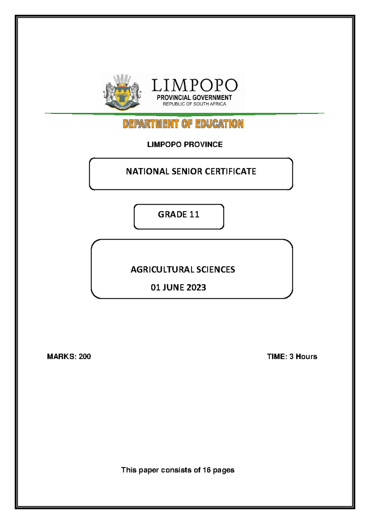 Grade 11 Agricultural Sciences 2023 June Exam Question Paper - Studocu