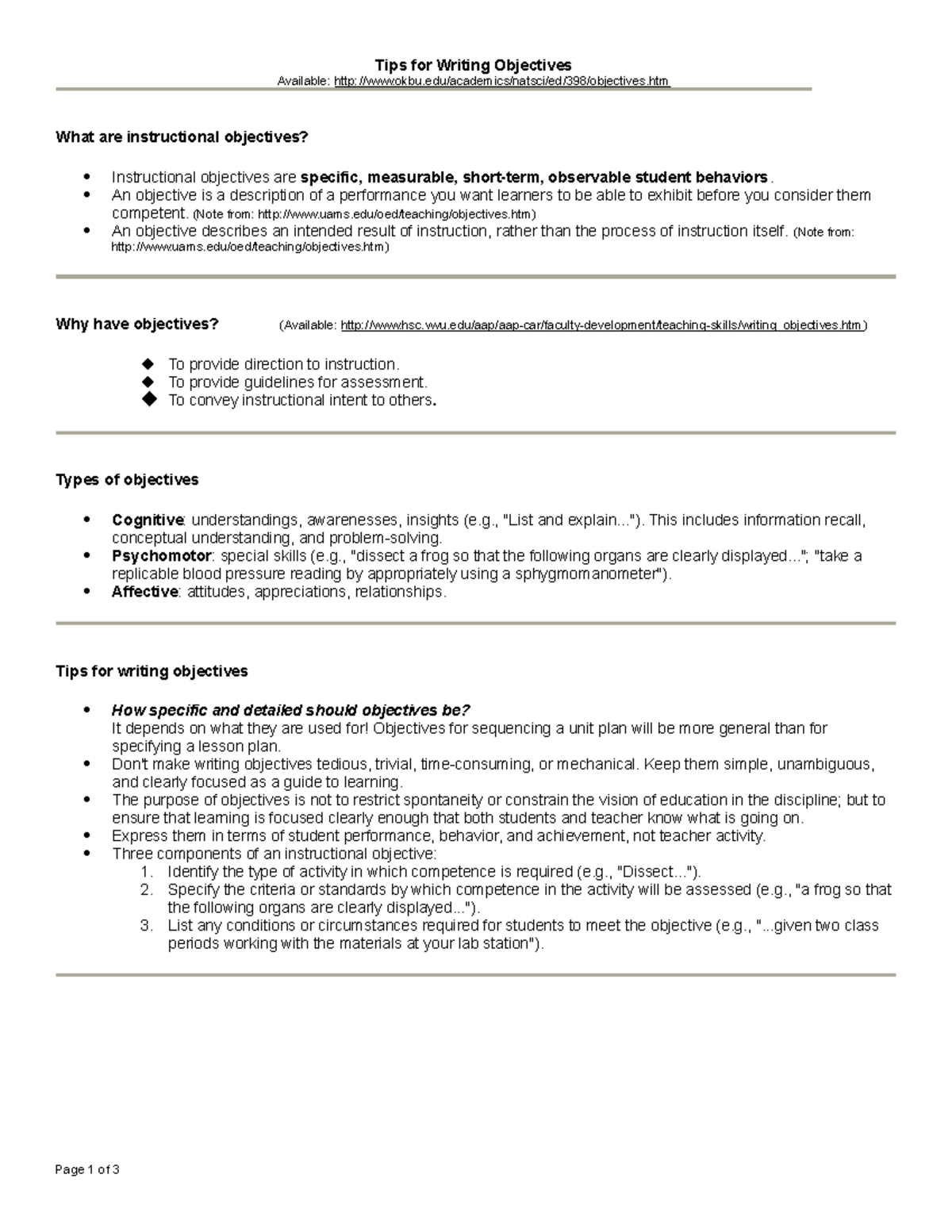 Objective Tips - .................... - Tips for Writing Objectives ...