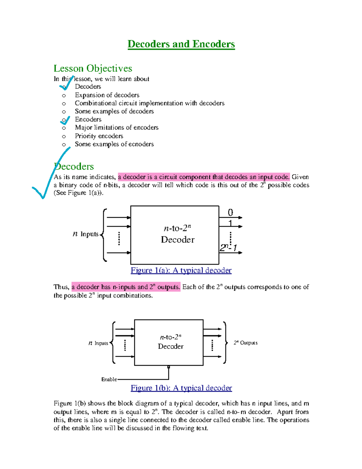 Encoder and Decoder Concepts: Lesson Objectives and Examples - Studocu