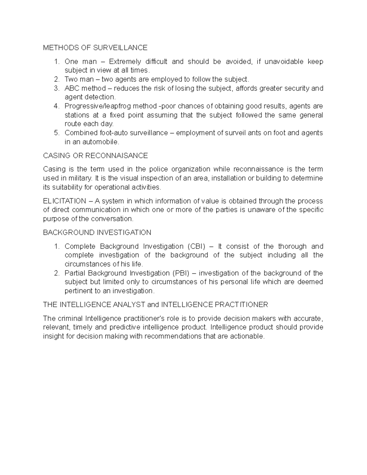 Lesson 8 - Various Methods of Surveillance Techniques - Studocu