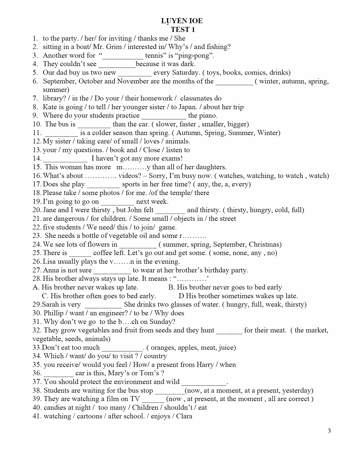 IOE 4 - English Test 1: Vocabulary and Comprehension Exercises - Studocu