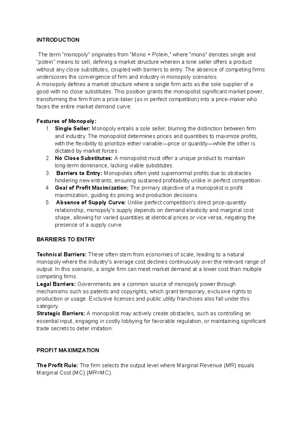 Monopoly Overview: Key Features, Barriers, and Profit Maximization ...