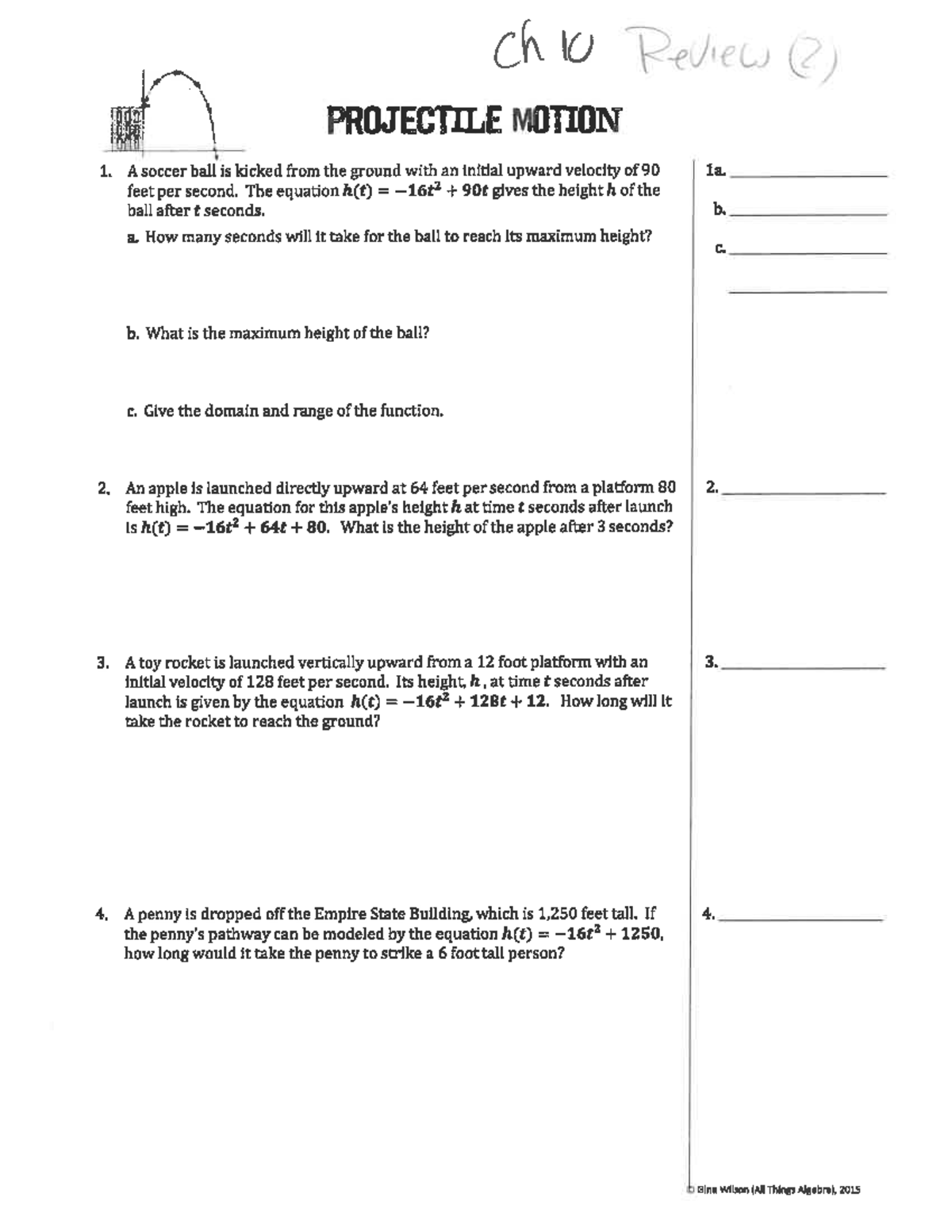 Ch 10 Review: Projectile Motion Problems and Solutions - Studocu