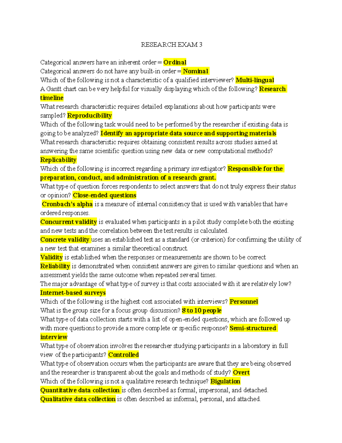 Research Exam 3 Study Guide: Key Concepts and Questions - Studocu